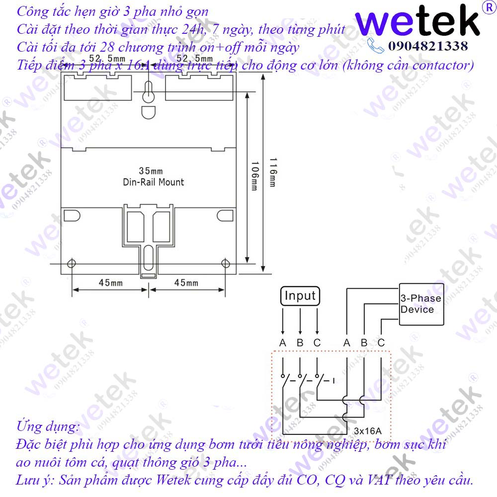 [Timer mã 24] Công tắc timer 24h Sinotimer TM613 3 pha Nguồn:380V Tải ...